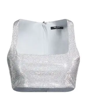 Balmain Cropped Crepe Top With Appliqués - Grey