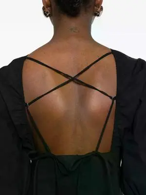 Pinko Cropped Open Back Blouse With Puff Sleeves - Black