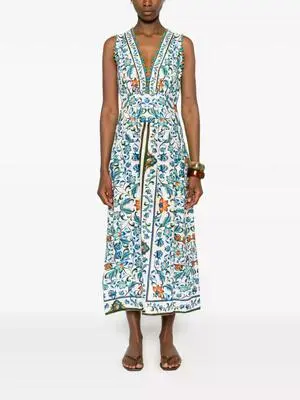 Farm Rio Floral-print V-neck Midi Dress - White