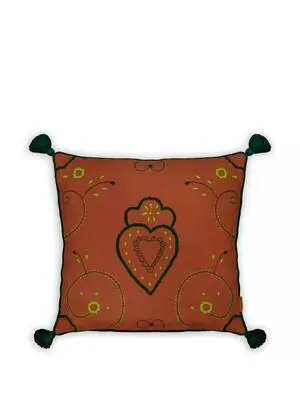 HOUSE OF CAPRICORN Viana Embroidered Linen Cushion - Orange