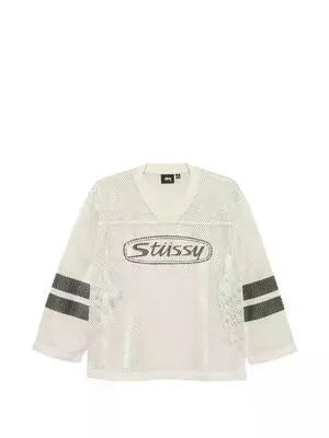 StÜssy Logo-print Mesh V-neck T-shirt - Neutrals