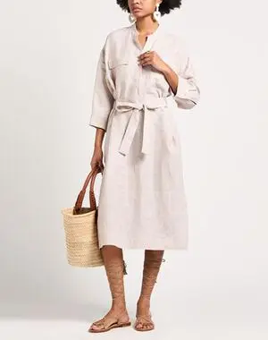 Peserico Linen Midi Dress With Striped Pattern