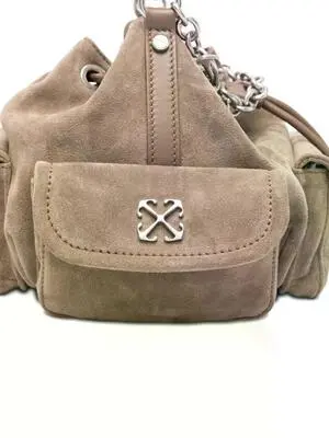Off-White Appliqué Chain Suede Bucket Bag - Neutrals