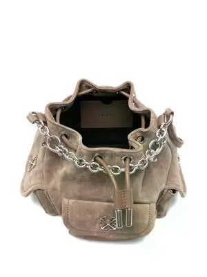 Off-White Appliqué Chain Suede Bucket Bag - Neutrals