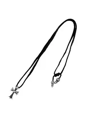 Chrome Hearts Cross-motif Leather Braid Necklace - Silver