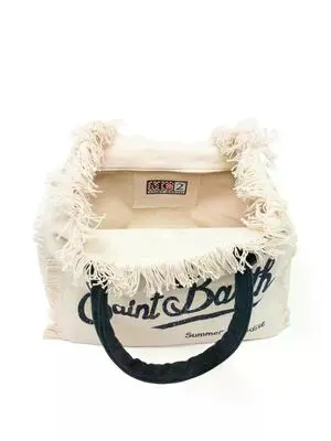 MC2 SAINT BARTH Canvas Tote Bag With Fringe And Logo Print - Neutrals