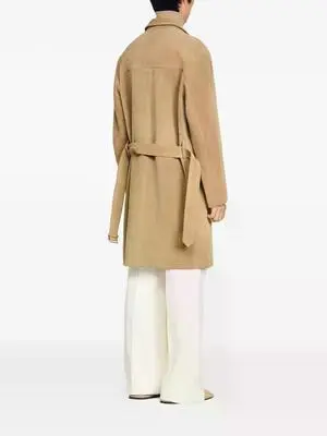 Sandro Tailored Belted Suede Coat - Neutrals