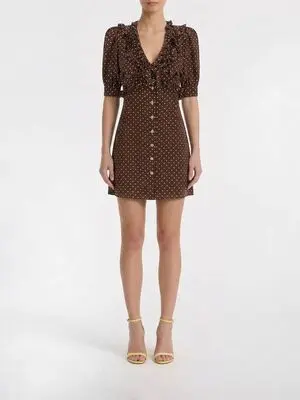 Alessandra Rich Polka Dot Ruffled Dress - Brown