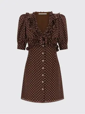 Alessandra Rich Polka Dot Silk Mini Dress - Brown
