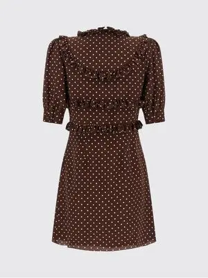Alessandra Rich Polka Dot Silk Mini Dress - Brown