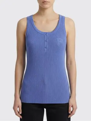 Pinko Ribbed Tank Top With Button Detail - Blue