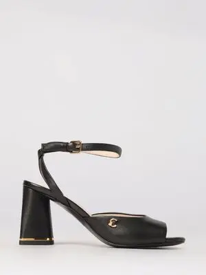 COCCINELLE Smooth Cow Leather High Heel Sandals With Metallic Monogram - Black
