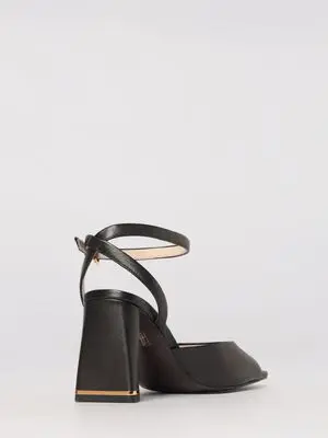 COCCINELLE Smooth Cow Leather High Heel Sandals With Metallic Monogram - Black
