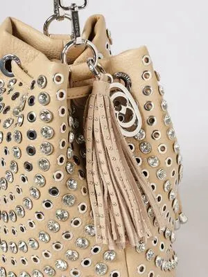 LA CARRIE Embellished Leather Bucket Bag - Beige