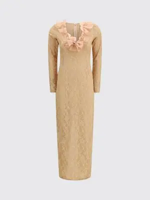 Alessandra Rich Lace Midi Dress With Ruffles - Nude