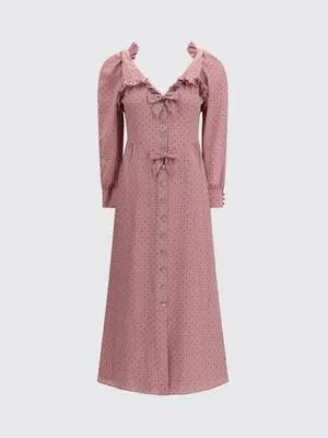 Alessandra Rich Polka Dot Embellished Silk Shirt Dress - Violet