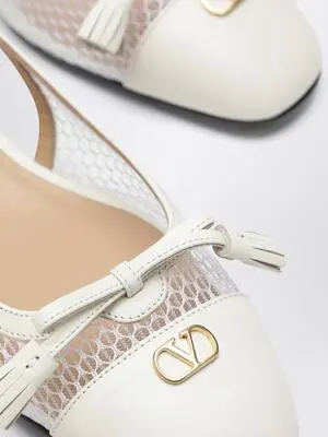Valentino Garavani Valet Du Roi Leather And Mesh Nylon Slingback Ballerinas - Ivory