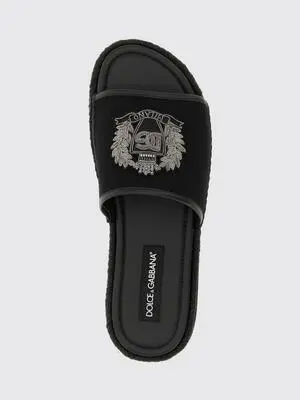 Dolce & Gabbana Cotton Canvas Sliders With Embroidered Patch - Black