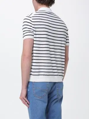 Polo Ralph Lauren Striped Knitted Polo Shirt With Logo - White