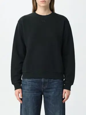 DIESEL® Two-tone Cotton Crewneck Sweatshirt With Embroidered Oval D Logo And Dropped Shoulders - Black