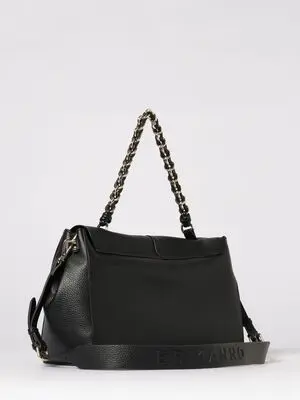 ERMANNO FIRENZE Textured Leather Shoulder Bag With Monogram Detail - Black