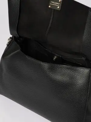 ERMANNO FIRENZE Textured Leather Shoulder Bag With Monogram Detail - Black