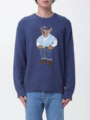 Polo Ralph Lauren Cotton Crew Neck Pullover With Teddy Bear Print - Blue