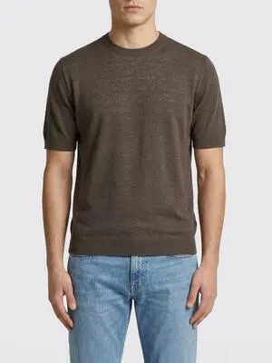 ZANONE Crew Neck Short Sleeve Pullover In Linen And Cotton Blend - Grey