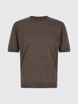 ZANONE Crew Neck Short Sleeve Pullover In Linen And Cotton Blend - Grey