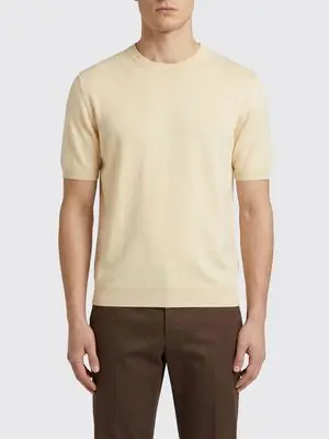 ZANONE Cotton Crew Neck Pullover With Short Sleeves - Beige