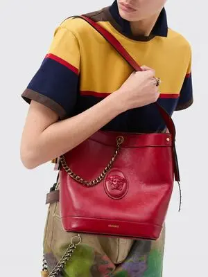 Versace Leather Pivot Bucket Bag - Red