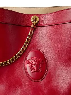 Versace Leather Pivot Bucket Bag - Red