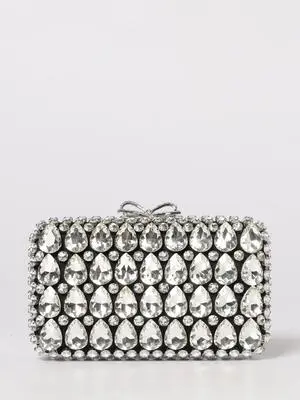 SELF-PORTRAIT Embellished Satin Clutch With Rhinestones And Bow Appliqu