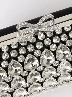 SELF-PORTRAIT Embellished Satin Clutch With Rhinestones And Bow Appliqu