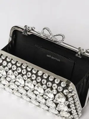 SELF-PORTRAIT Embellished Satin Clutch With Rhinestones And Bow Appliqu