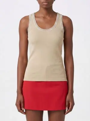 Patrizia Pepe Cotton Blend Tank Top With Rhinestone Embellishments - Beige