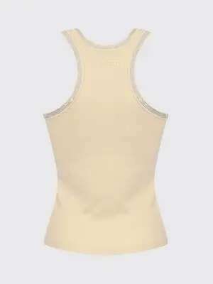 Patrizia Pepe Cotton Blend Tank Top With Rhinestone Embellishments - Ivory