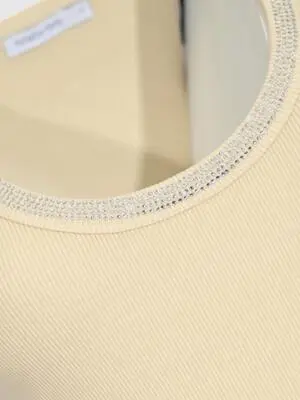 Patrizia Pepe Cotton Blend Tank Top With Rhinestone Embellishments - Ivory