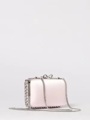 SELF-PORTRAIT Satin Clutch With Rhinestones And Bow Detail