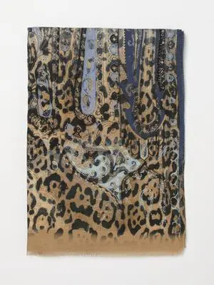 Etro Paisley Animal Print Cotton Scarf - Blue