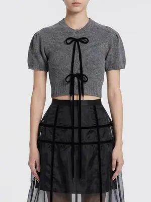 Simone Rocha Ribbed Cropped Sweater With Bow Detail - Grey