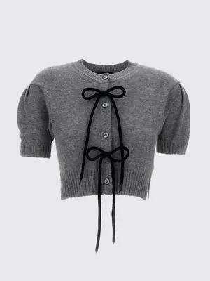 Simone Rocha Ribbed Cropped Sweater With Bow Detail - Grey