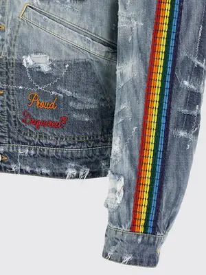 Dsquared2 Bleached Denim Jacket With Embroidered Logo
