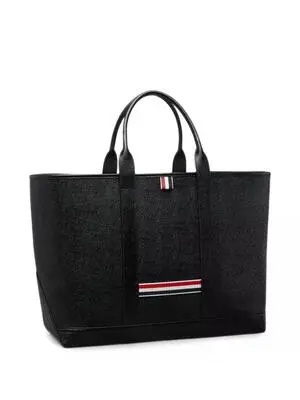 Thom Browne Calfskin Leather Medium Tote Bag - Black