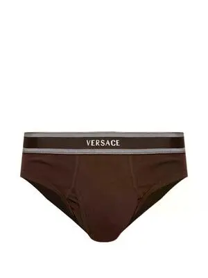 Versace Logo Waistband Briefs - Brown