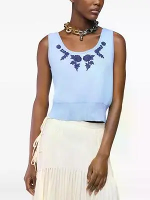Rabanne Floral-embroidery Tank Top - Blue