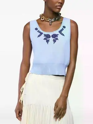 Rabanne Floral-embroidery Tank Top - Blue