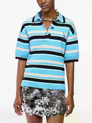 Rabanne Striped Embroidered Polo Top