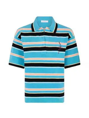 Rabanne Striped Embroidered Polo Top - Blue