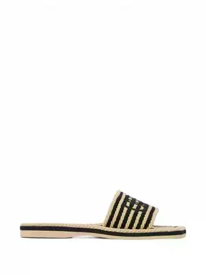 Chloé Striped Logo-embroidered Sandals - Black